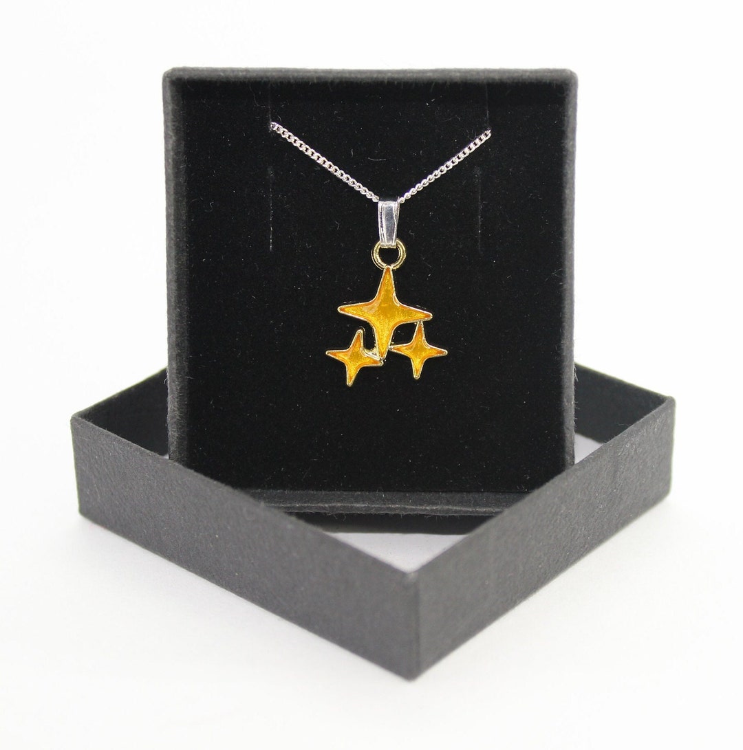 Golden Star Cluster - Sterling Silver Curb Chain Necklace With Coloured ...