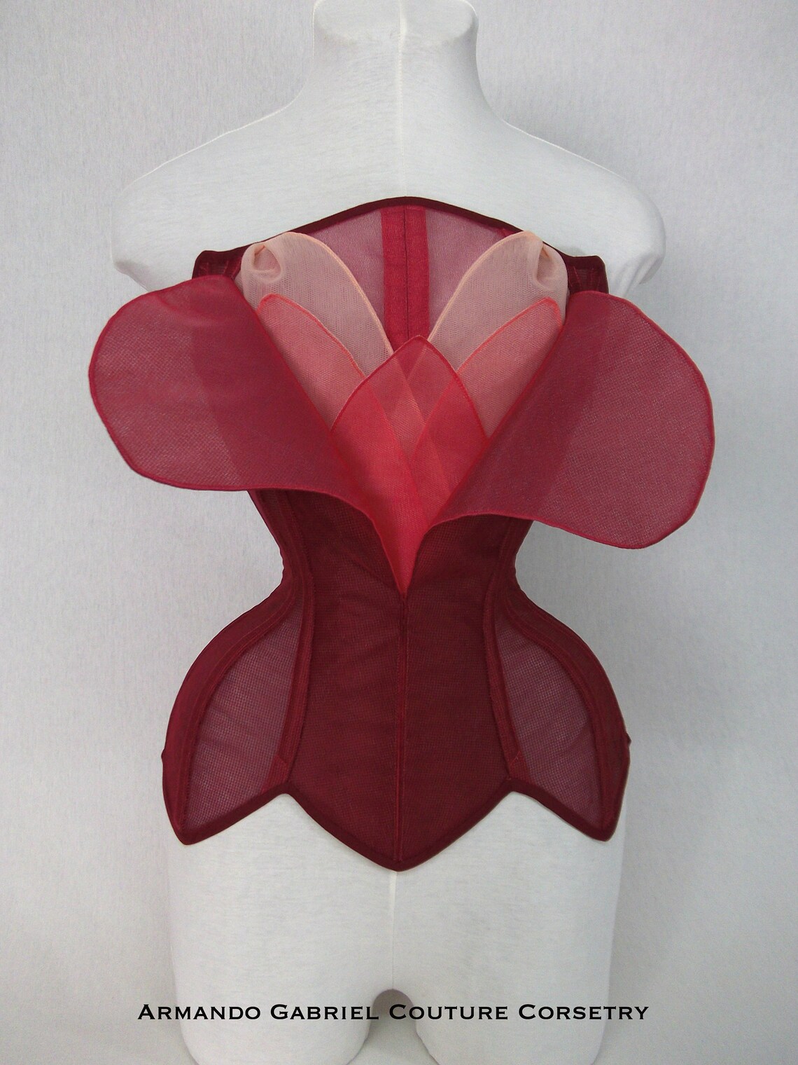 Corset: Red Rose-flower Corset-fairytale Corset-ombré Red Corset-net ...