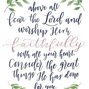 1 Samuel 12:24, Bible Verse Print, Instant Download, Hand Lettered ...