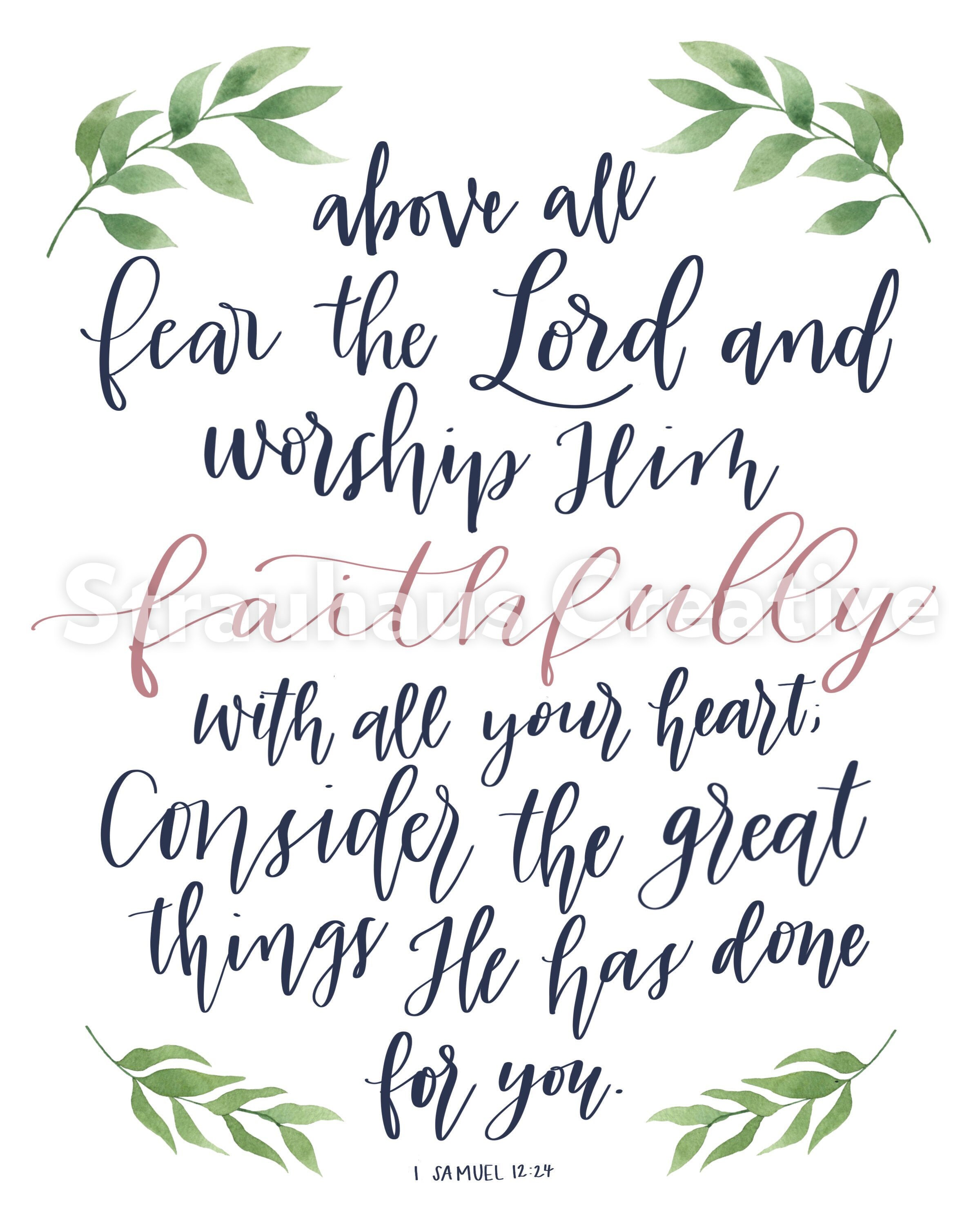 1 Samuel 12:24, Bible Verse Print, Instant Download, Hand Lettered ...