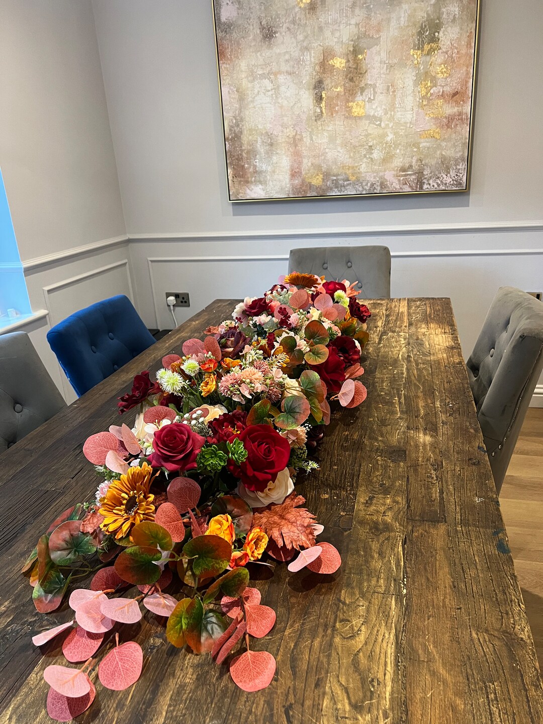 Fall Flower Centrepiece, Orange Table Flower Runner, Fall Table Flower ...