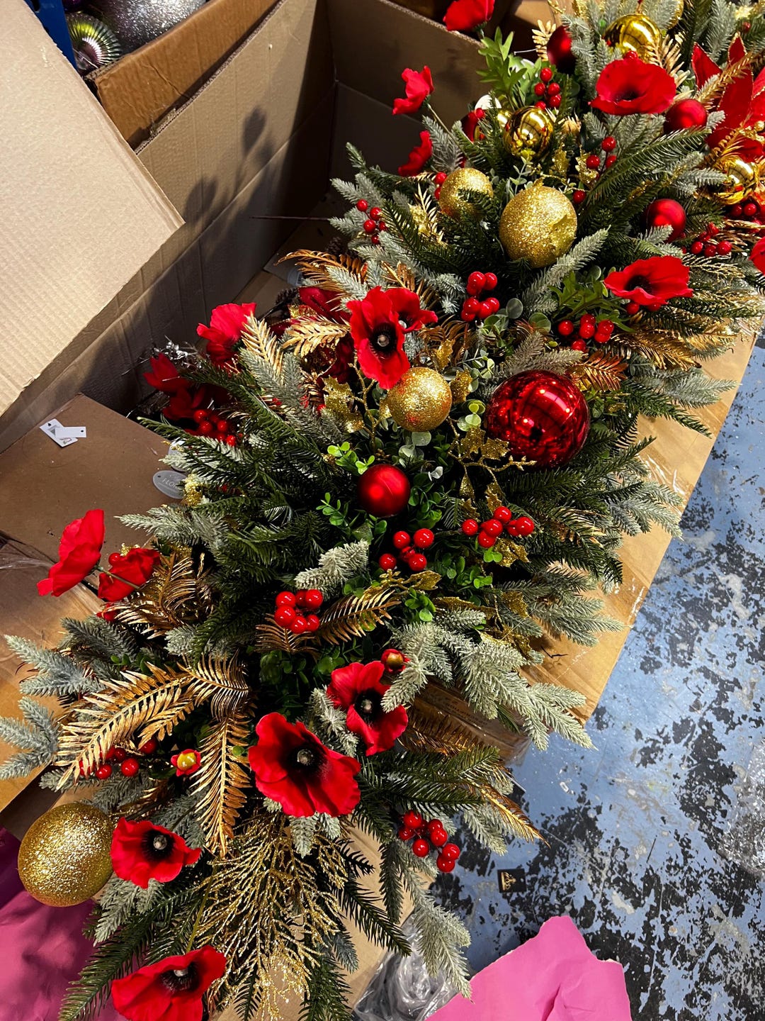 Red and Gold Flower Garland, Red Christmas Garland, Gold Christmas ...