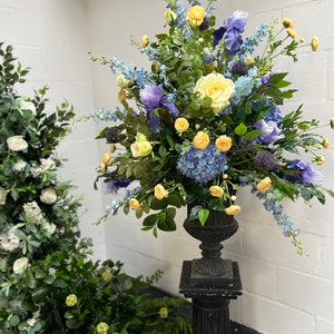 Spring Flower Urn, Wedding Flower Urn, Yellow Flower Urn, Blue Flower ...