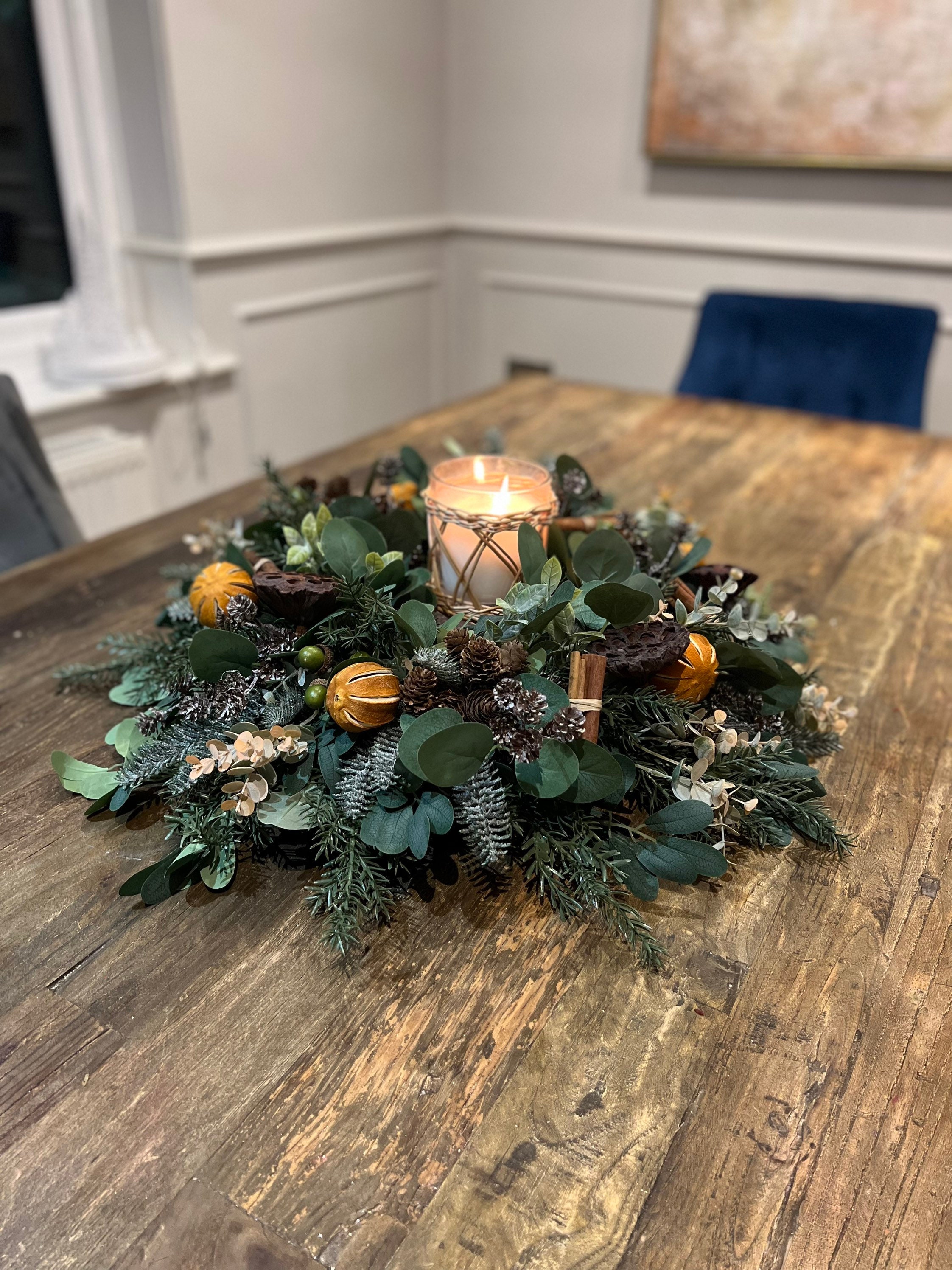 Farmhouse Candle Christmas Wreath, Christmas Candles Wreath ...