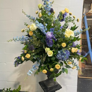 Spring Flower Urn, Wedding Flower Urn, Yellow Flower Urn, Blue Flower ...