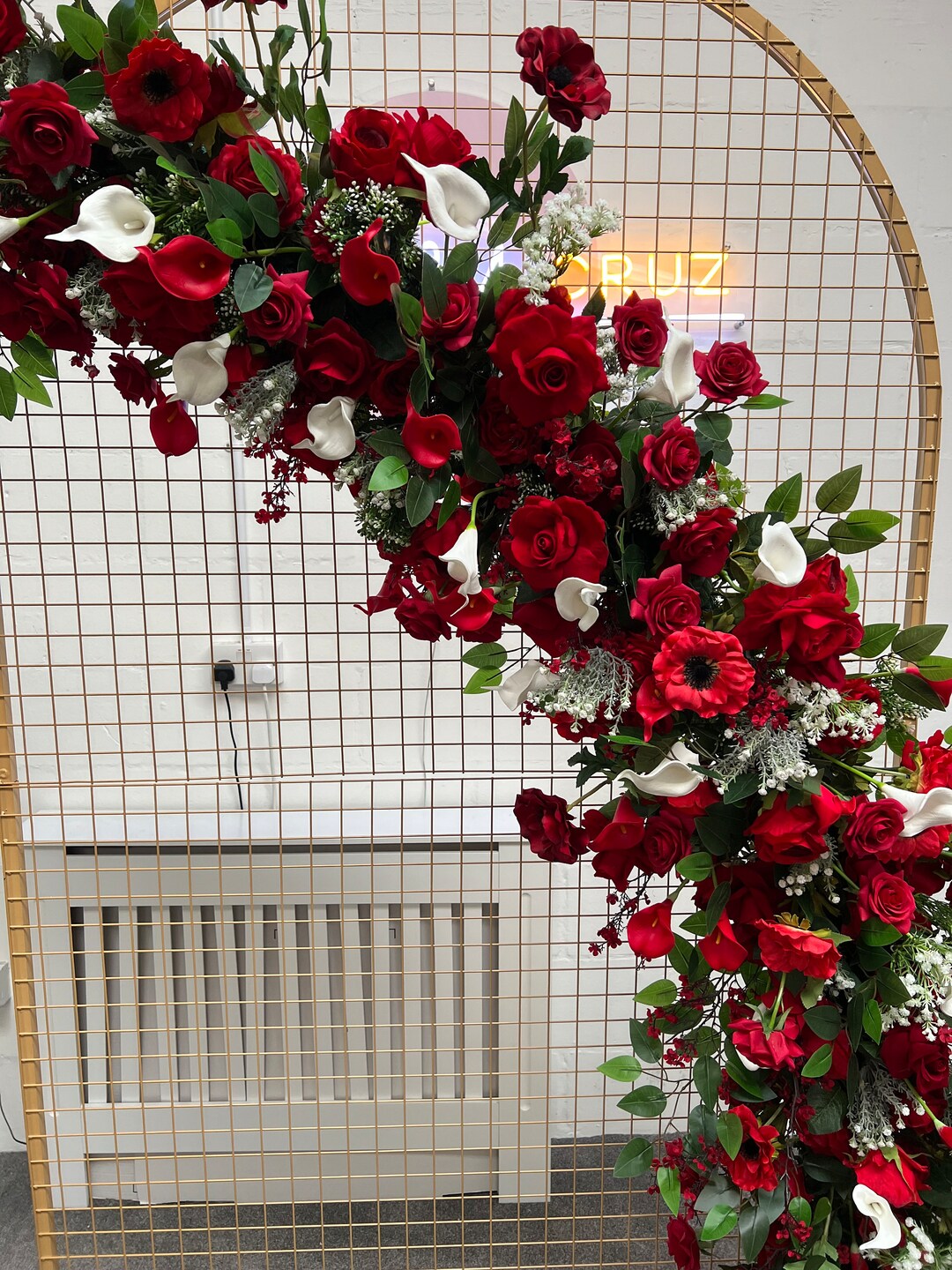 Red and White Artificial Roses Flower Garland Wedding Flower Backdrop Decoration