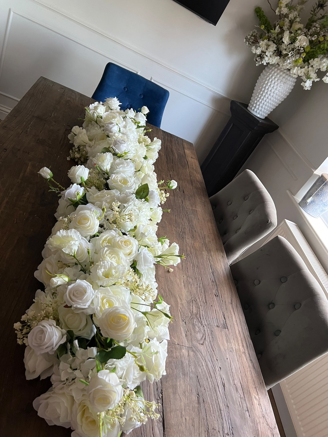 Table Flower Garland, Bridal Table Garland, White Flower Runner ...