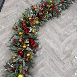 Red and Gold Flower Garland, Red Christmas Garland, Gold Christmas ...