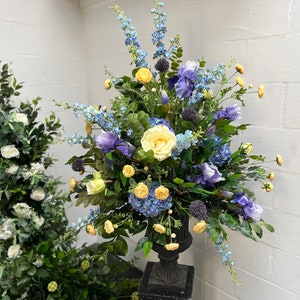 Spring Flower Urn, Wedding Flower Urn, Yellow Flower Urn, Blue Flower ...