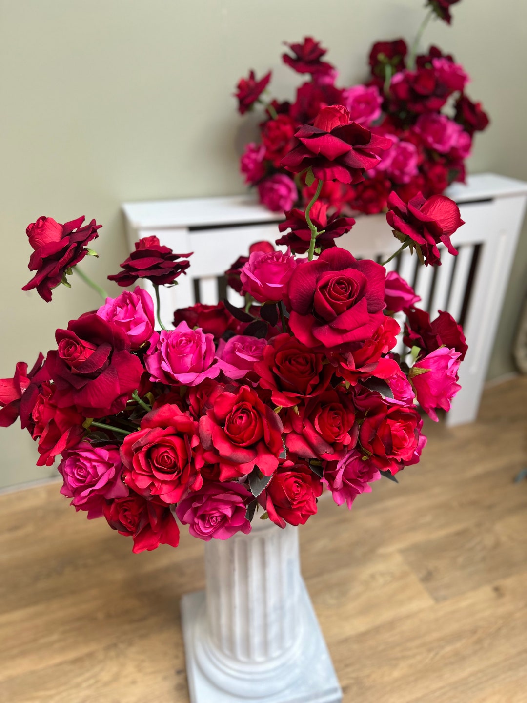 Pink and Red Roses Low Flower Wedding Centrepiece Contemporary ...