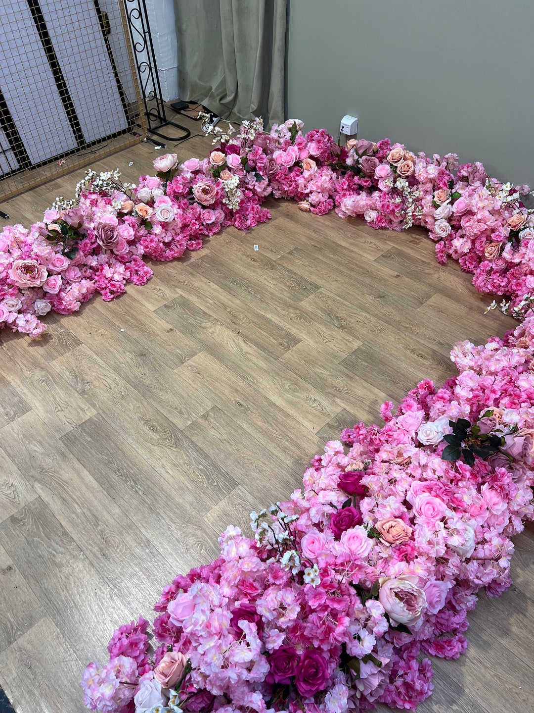 Pink Wedding Ground Flower Arch, Pink Floor Flower Runner, Pink Aisle ...