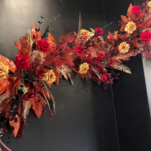 Fall Red and Gold Flower Garland, Christmas Red and Gold Flower Garland ...
