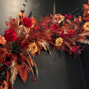 Fall Red and Gold Flower Garland, Christmas Red and Gold Flower Garland ...