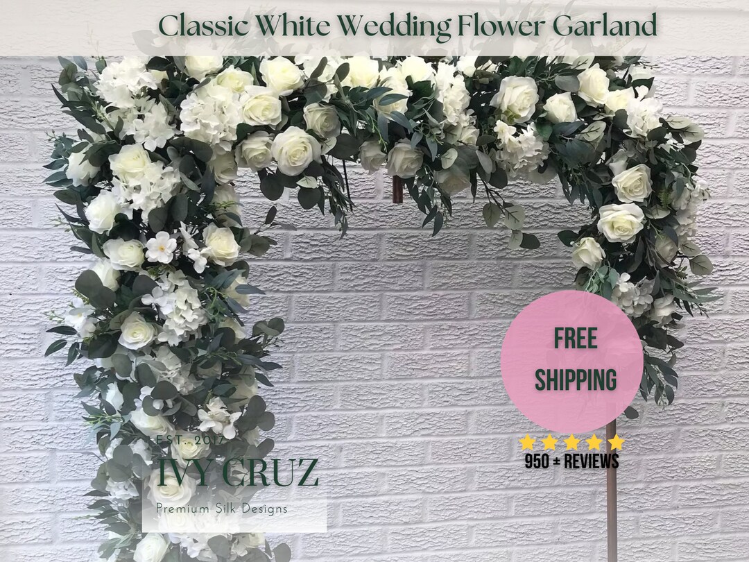 Classic White Roses Wedding Flower Garland Backdrop Arch Decoration ...