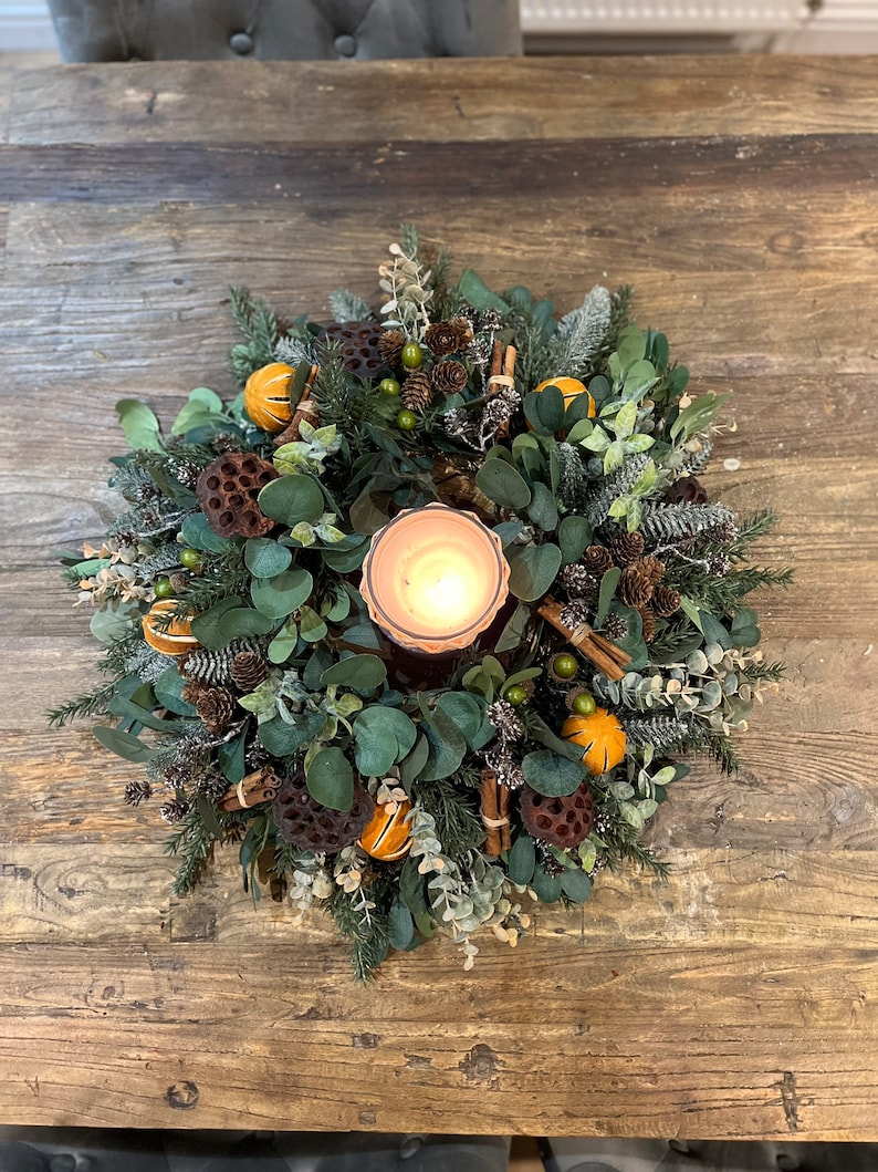 Farmhouse Candle Christmas Wreath, Christmas Candles Wreath ...