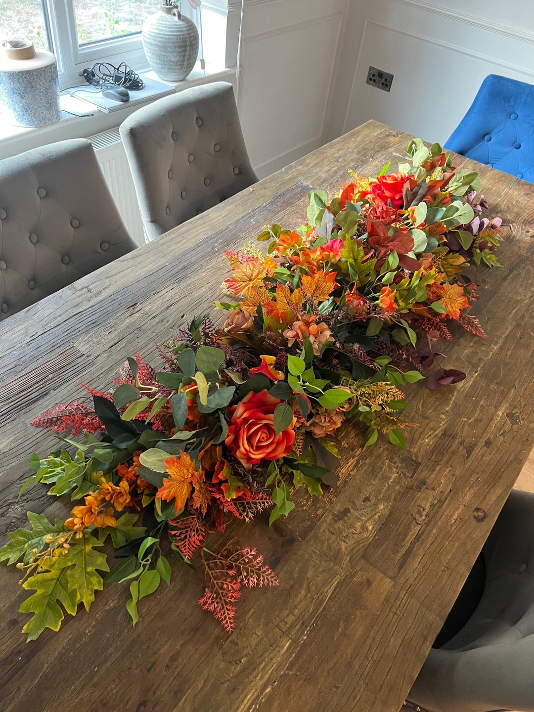 Fall Flower Table Garland: Burnt Orange Thanksgiving Centerpiece - Etsy