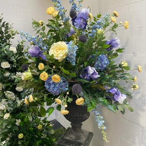 Spring Flower Urn, Wedding Flower Urn, Yellow Flower Urn, Blue Flower ...