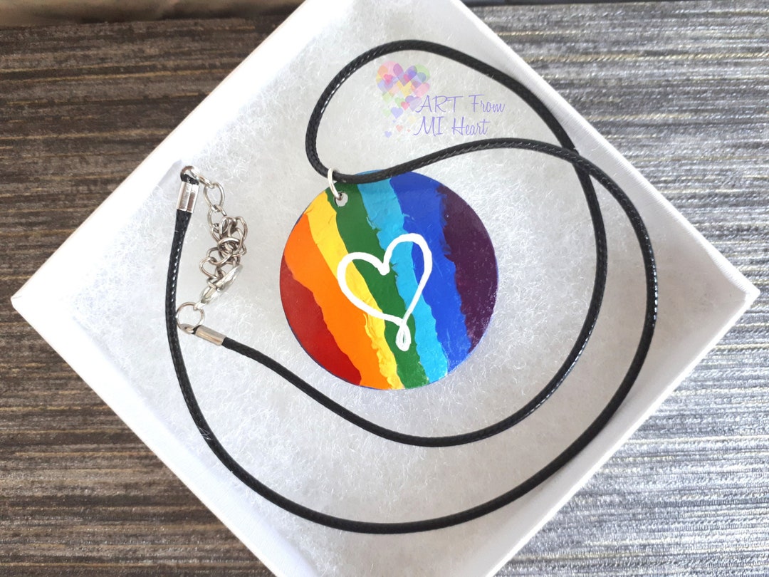 Rainbow Pride Flag Necklace for Women, Wooden Rainbow Heart Necklace ...