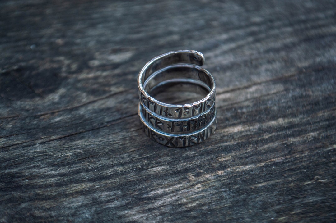 Viking Spiral Ring With Runes - Etsy