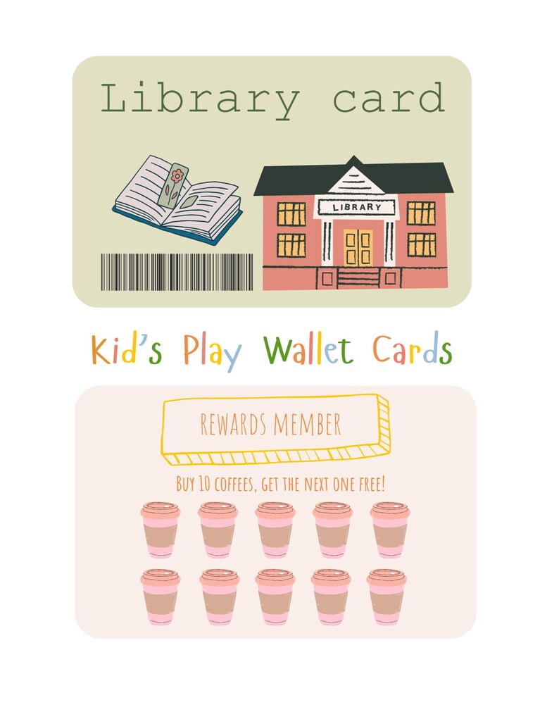 Digital Cards, Kid's Play Wallet, Printable Pretend Shopping, Children ...