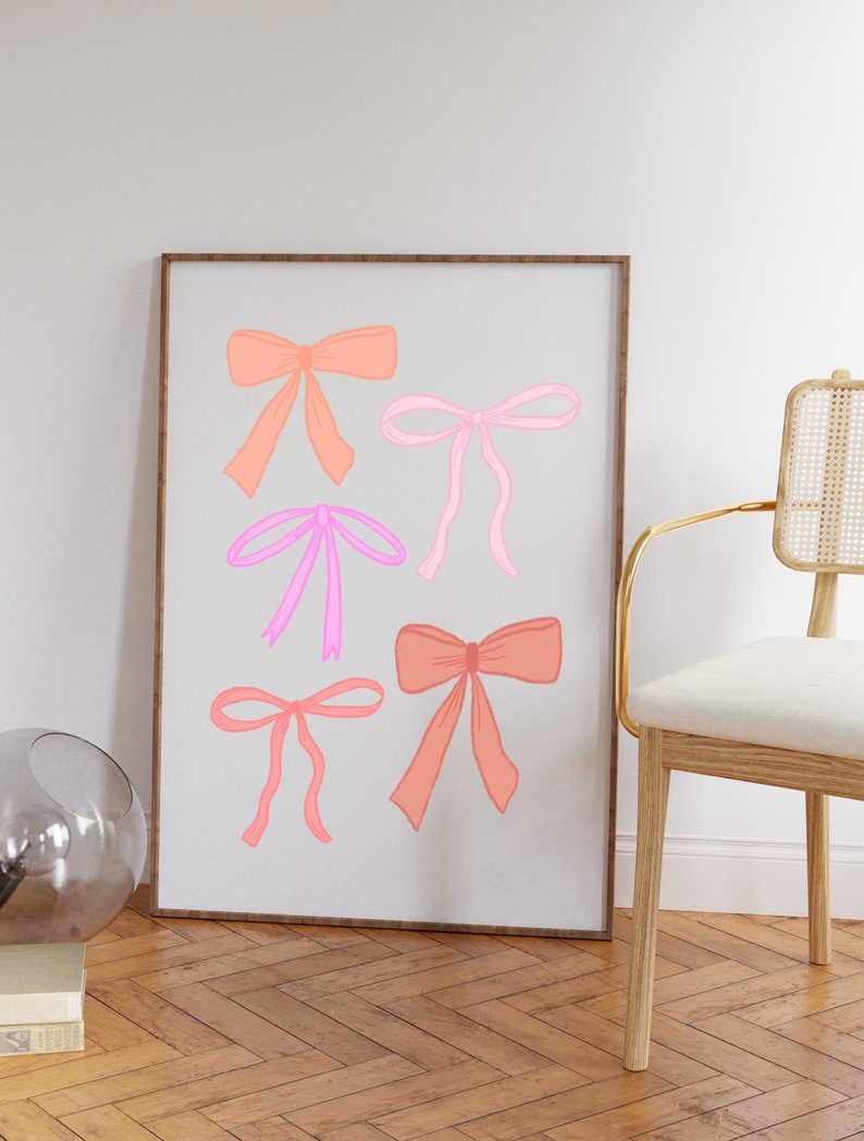 Pink Bows Digital Art, Coquette Aesthetic Room, Poster Print, Large ...