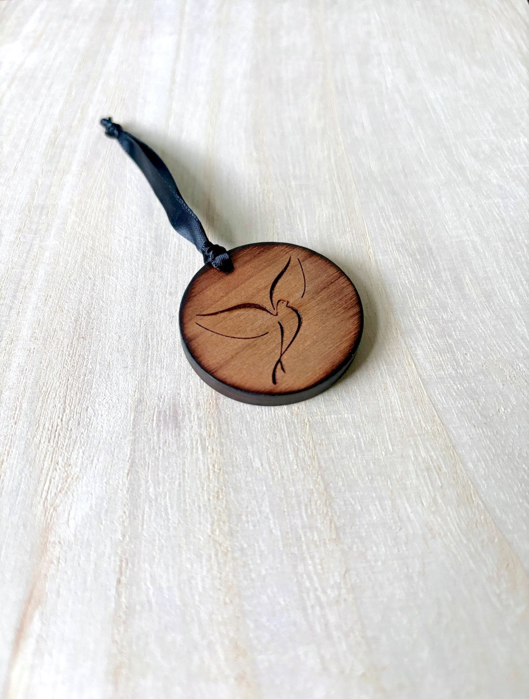 Natural Wood Decoration Dove. Rustic Ornament Engraved for Christmas ...