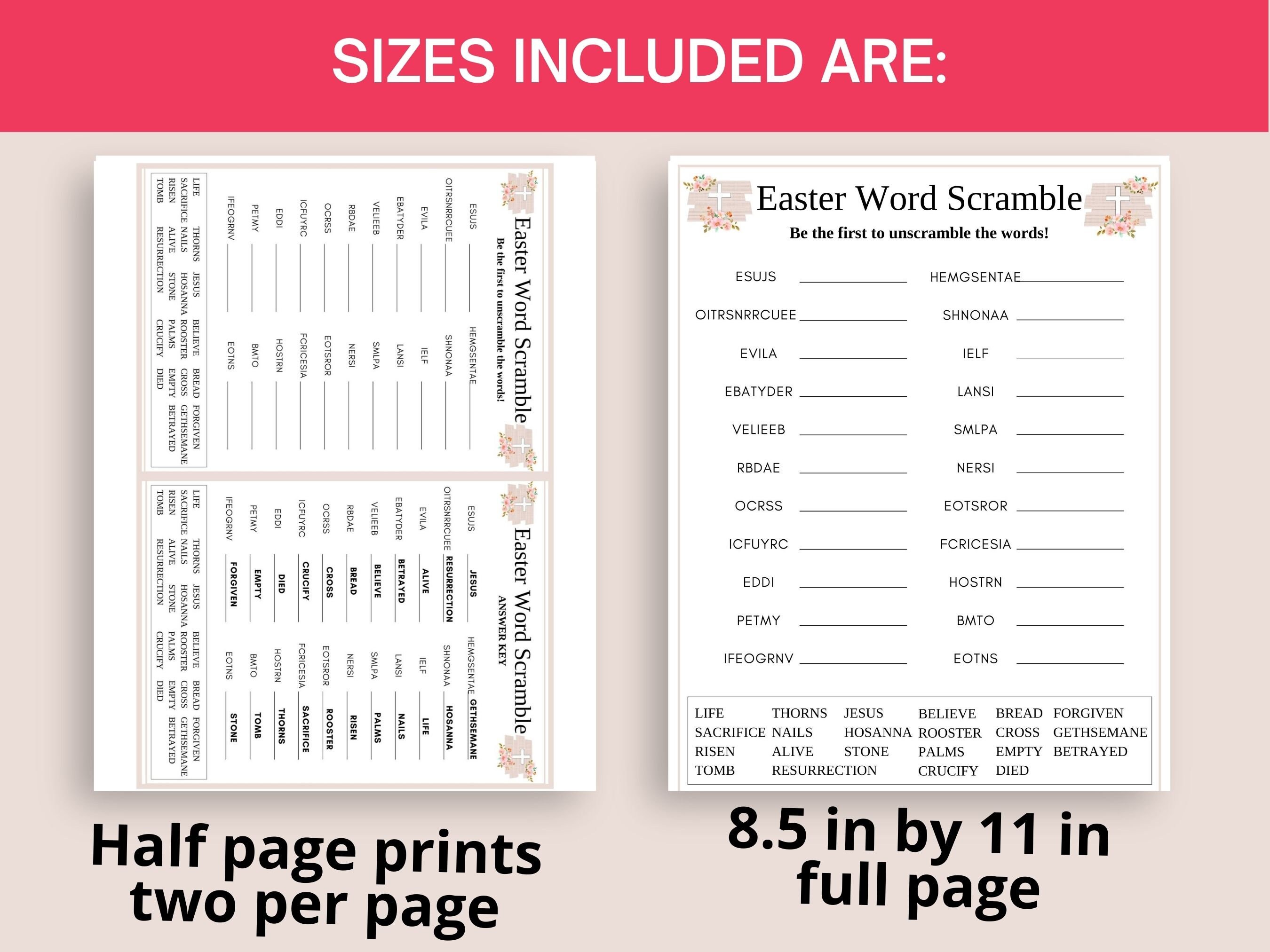 Christian Easter Word Scramble Printable Game | Christian Easter Games ...