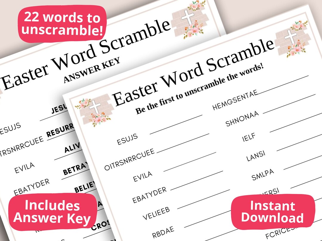Christian Easter Word Scramble Printable Game | Christian Easter Games ...