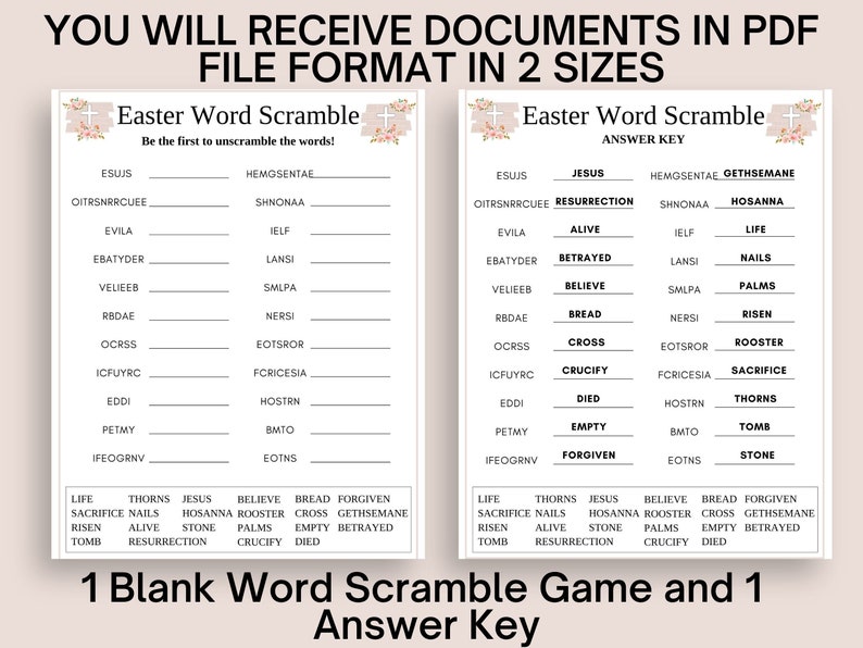 Christian Easter Word Scramble Printable Game | Christian Easter Games ...