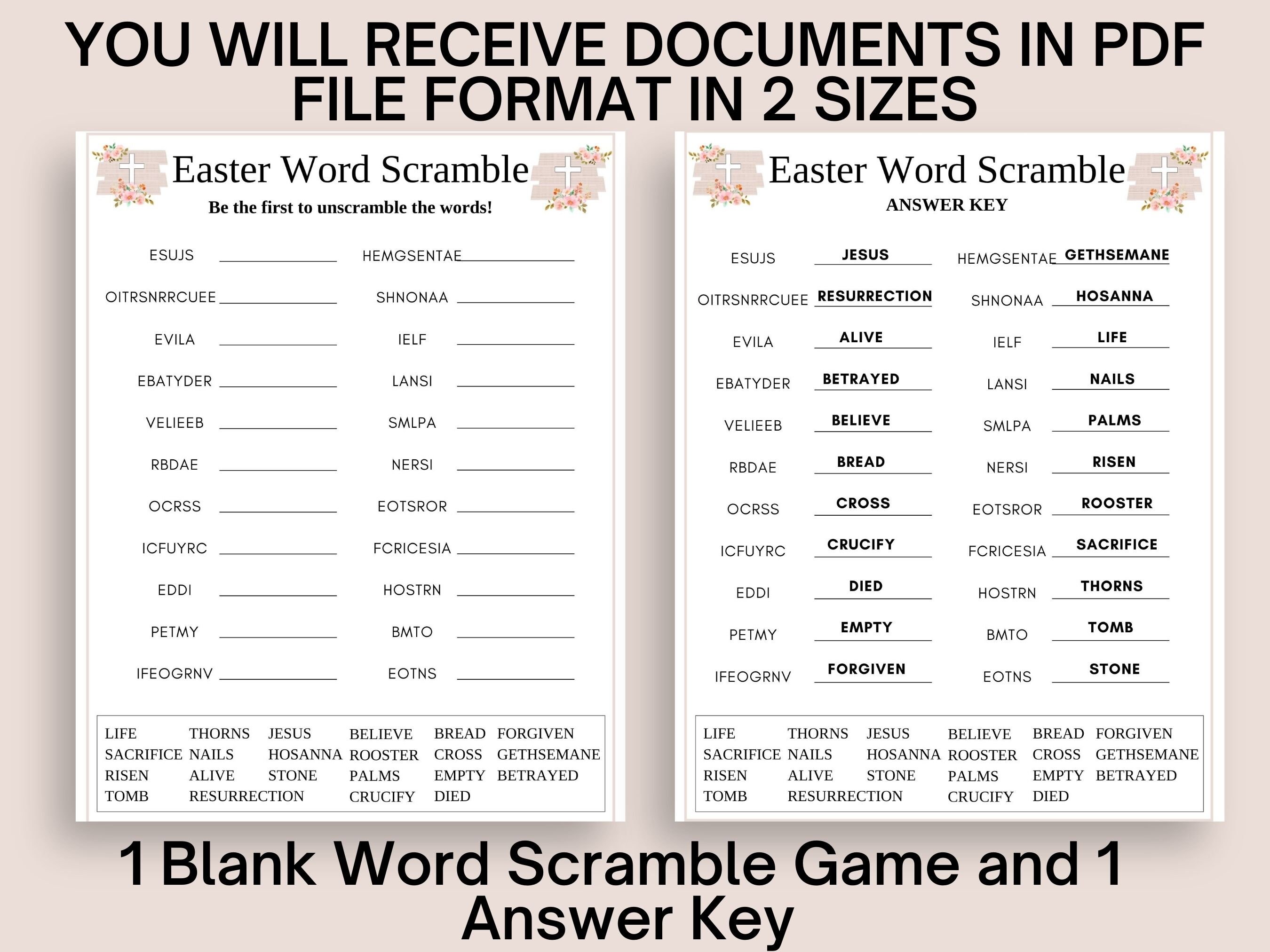 Christian Easter Word Scramble Printable Game Christian Easter Games ...