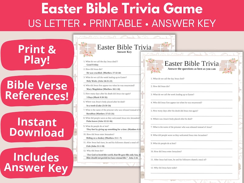 Christian Easter Bible Trivia Printable Game | Christian Easter Games ...