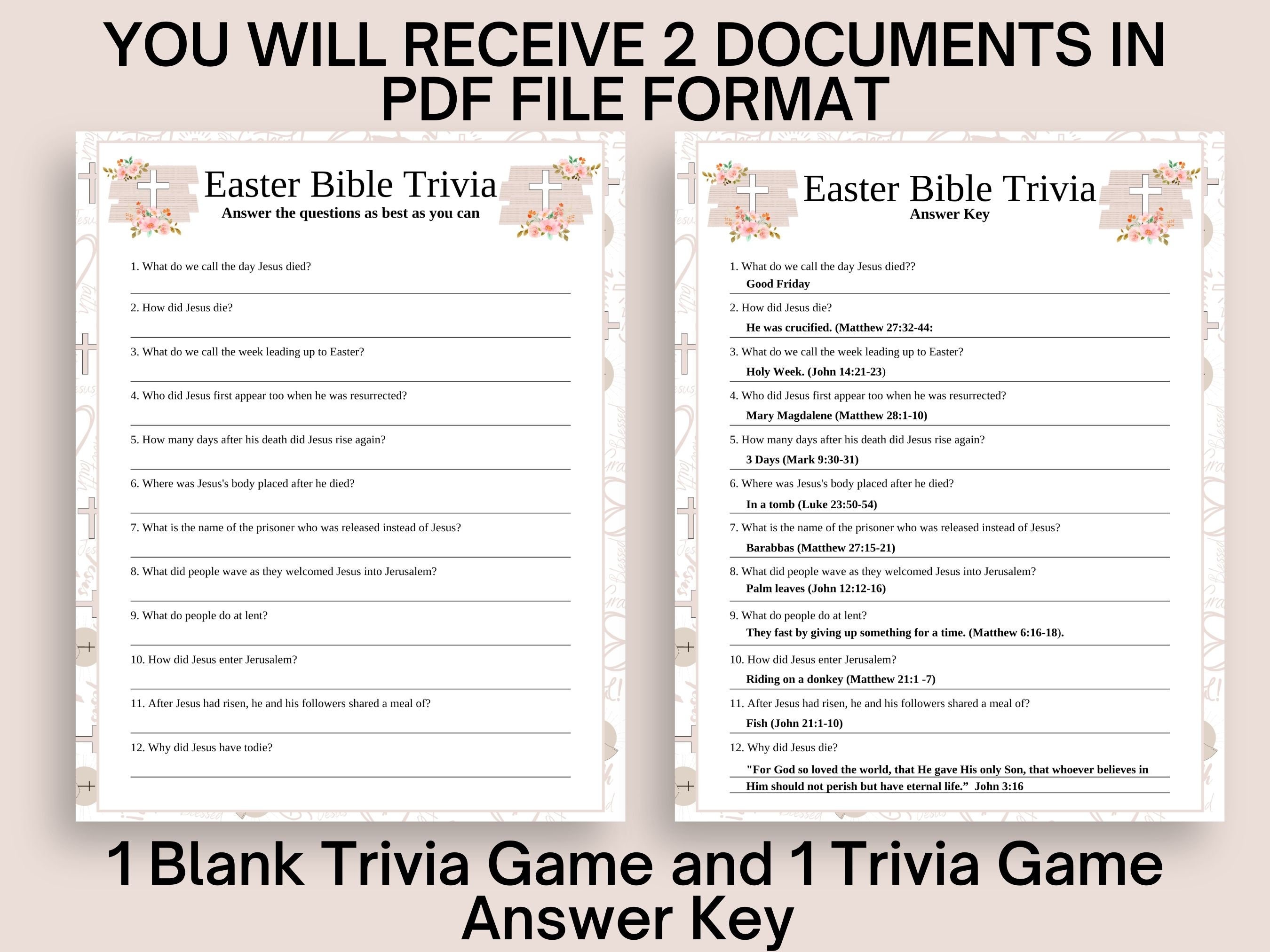 Christian Easter Bible Trivia Printable Game | Christian Easter Games ...