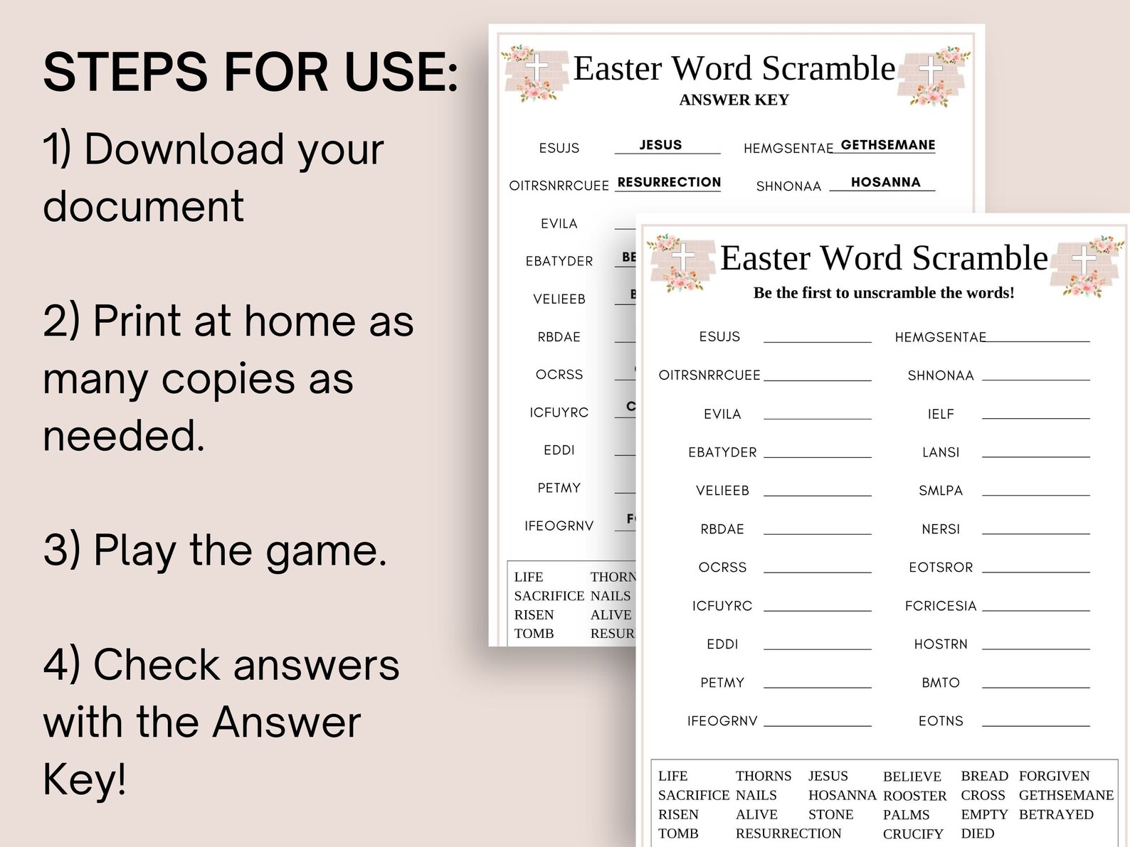 Christian Easter Word Scramble Printable Game | Christian Easter Games ...