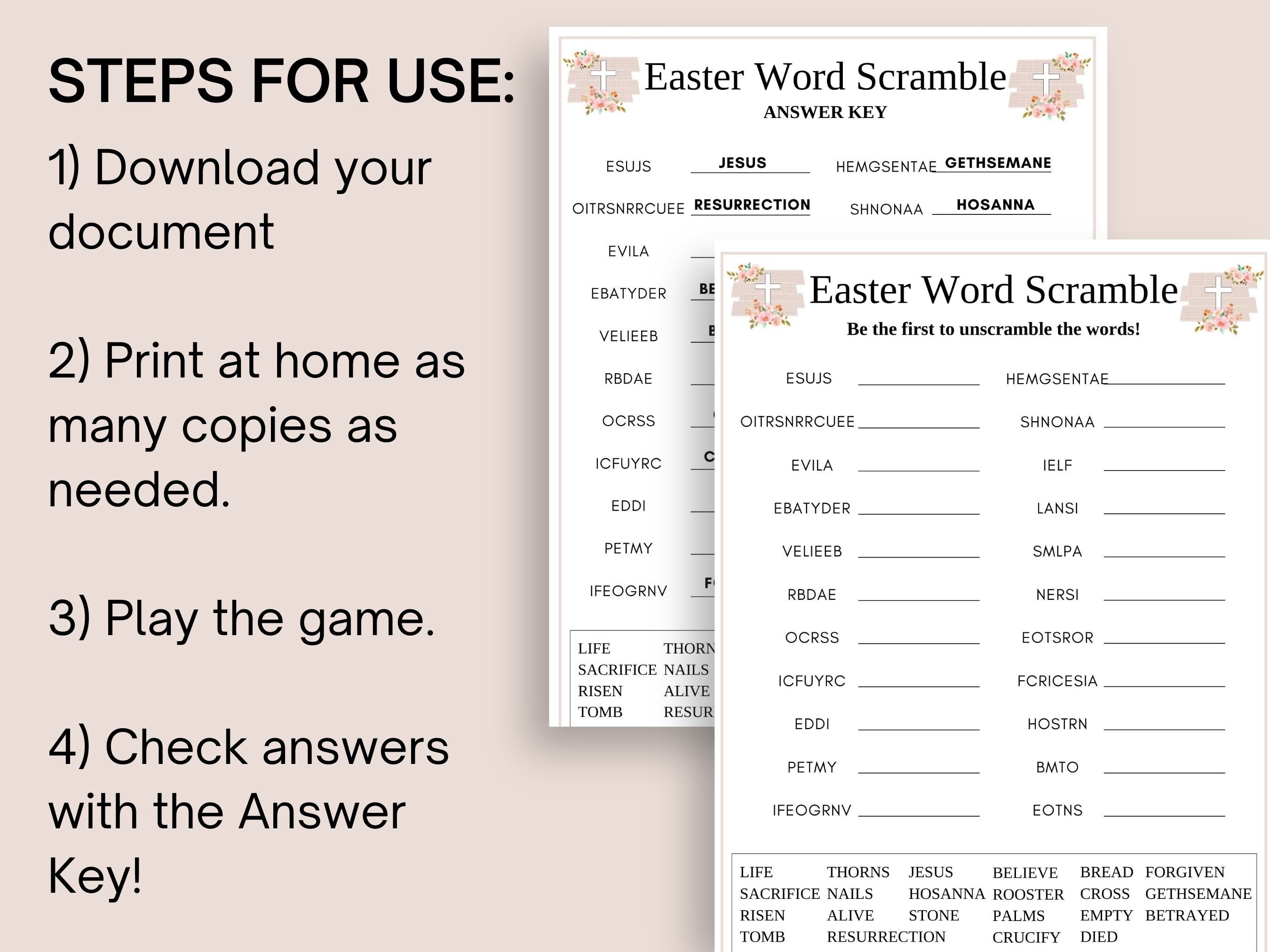 Christian Easter Word Scramble Printable Game Christian Easter Games ...