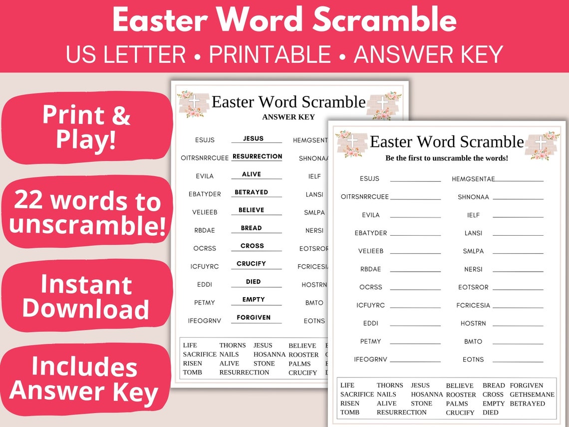 Christian Easter Word Scramble Printable Game | Christian Easter Games ...