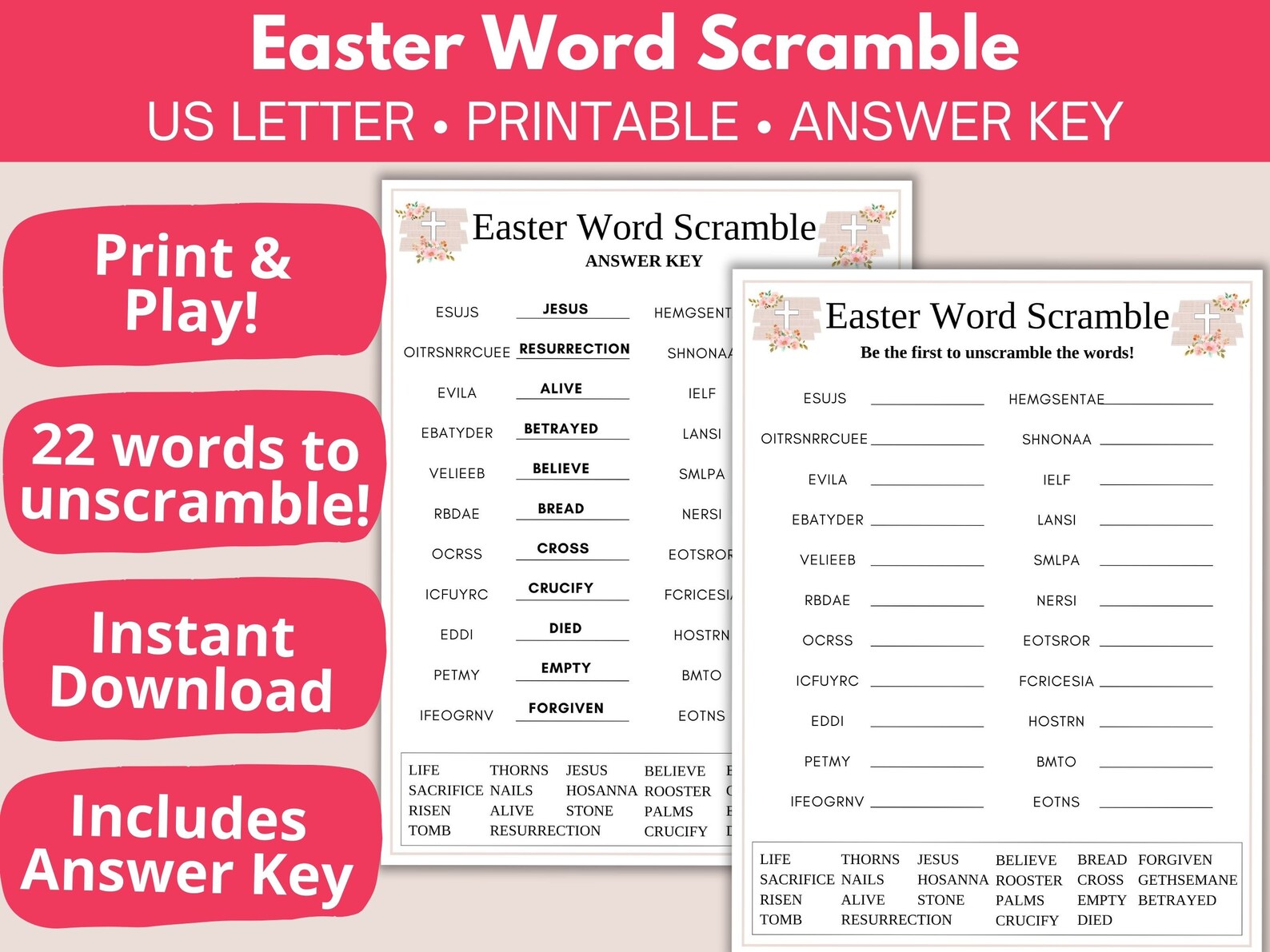 Christian Easter Word Scramble Printable Game | Christian Easter Games ...