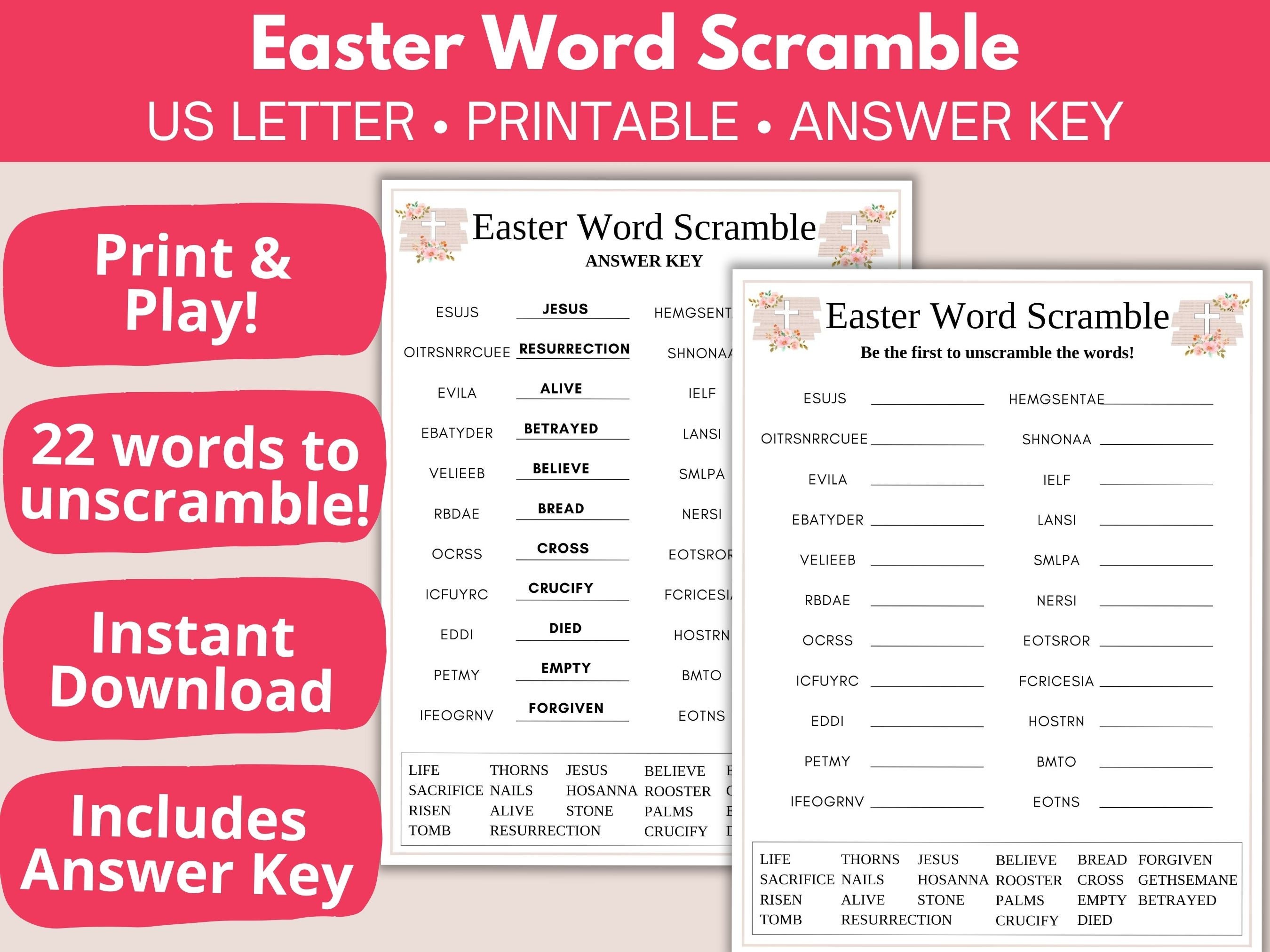 Christian Easter Word Scramble Printable Game | Christian Easter Games ...