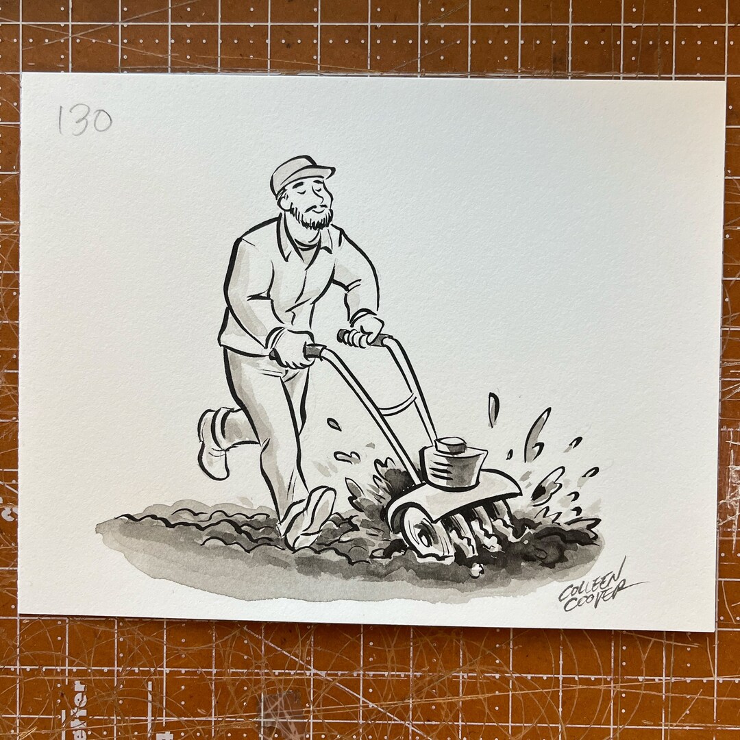Garden Tiller Ink Wash Art: Small Drawing by Colleen Coover - Etsy