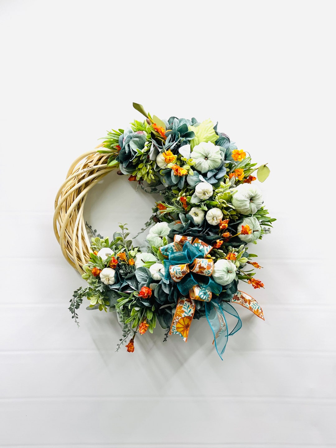 Fall Wreath-teal Fall Wreath-harvest Wreath-front Door Wreath-autumn ...