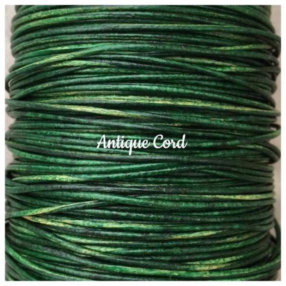 2mm Natural Dye Green Leather Round Cord Distressed Green | Etsy