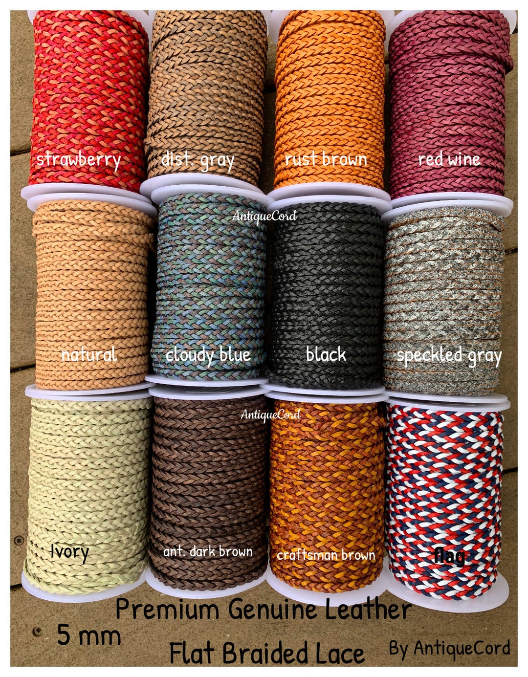 5mm Premium Genuine Flat Braided Leather Cord 5.0 Mm Flat Braided Cord ...