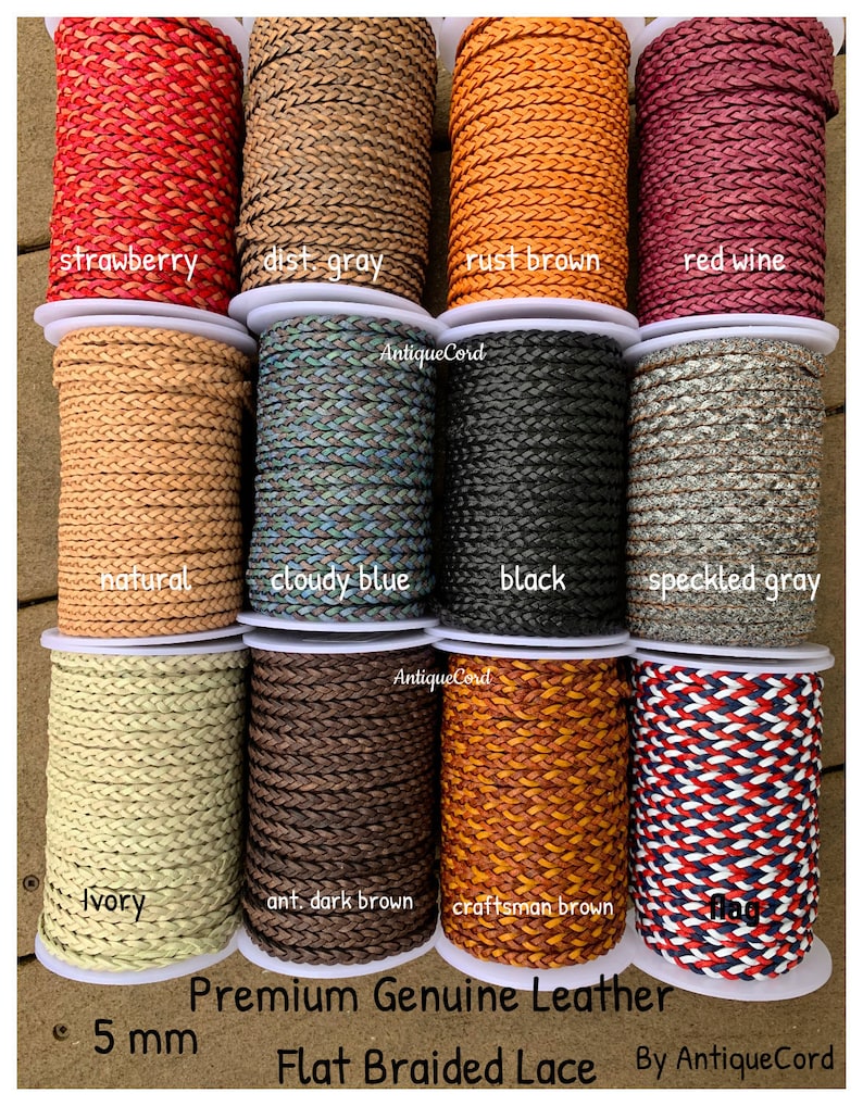 5mm Premium Genuine Flat Braided Leather Cord 5.0 Mm Flat Braided Cord ...