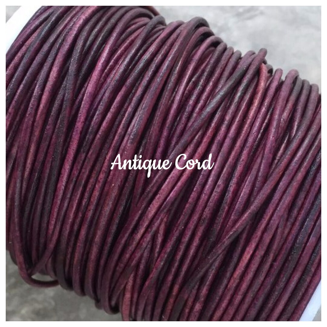 Cordón redondo de cuero morado con tinte natural de 1,5 mm Cuero morado ...