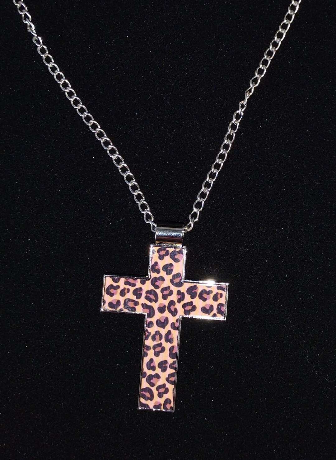Leopard Print Cross Necklace Leopard Print Pendant Gift for - Etsy