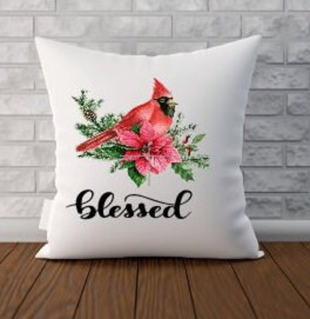 Blessed Cardinal Pillow Cover, Winter Cardinal Cushion Cover, Bird ...