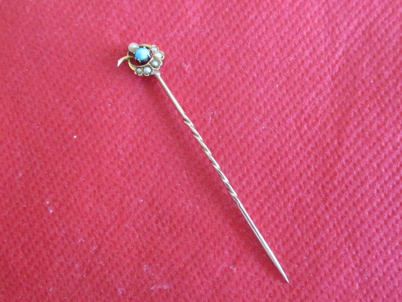 Antique 15 Ct Gold Turquoise and Seed Pearl Stick Pin. - Etsy