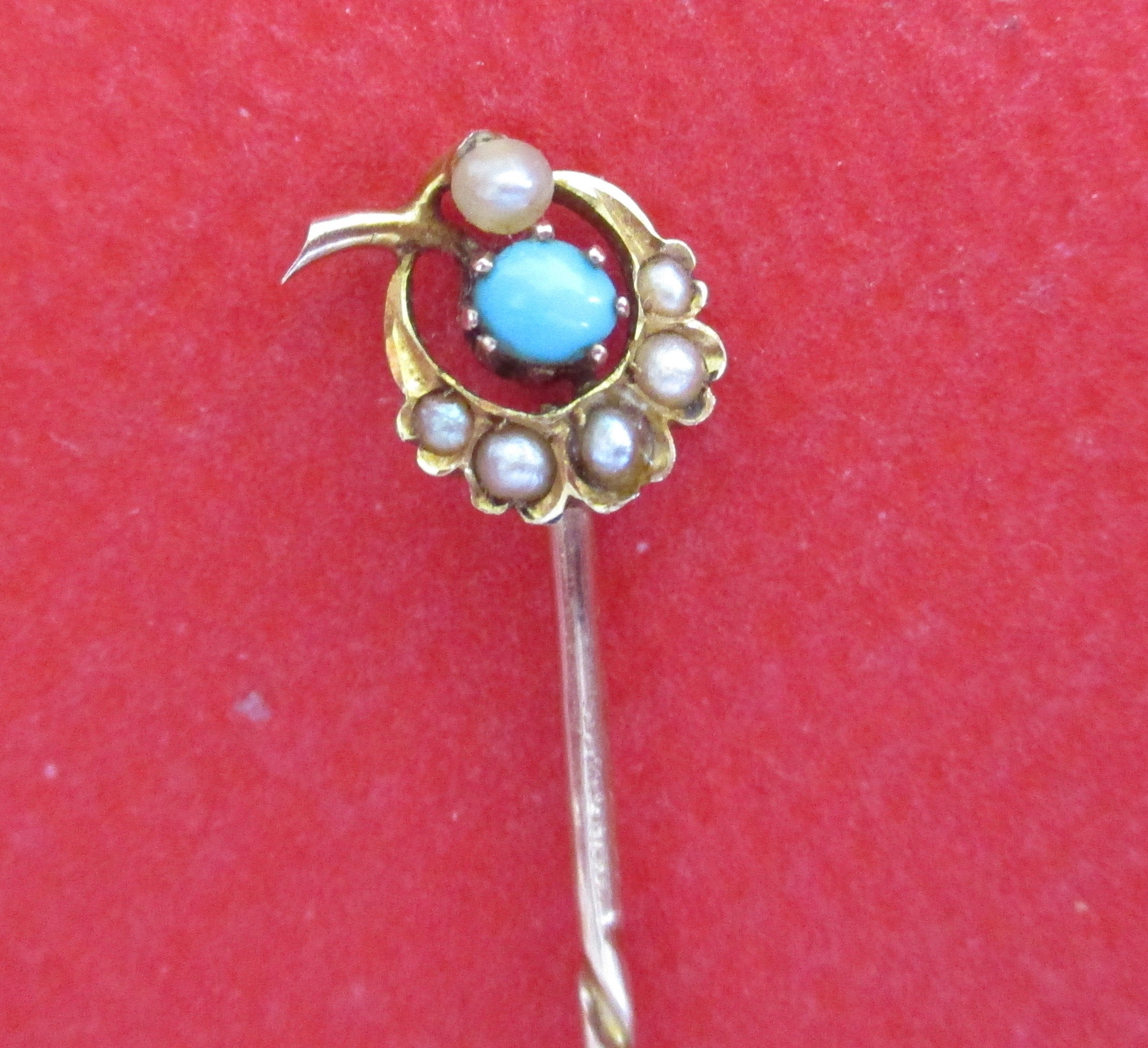 Antique 15 Ct Gold Turquoise and Seed Pearl Stick Pin. - Etsy
