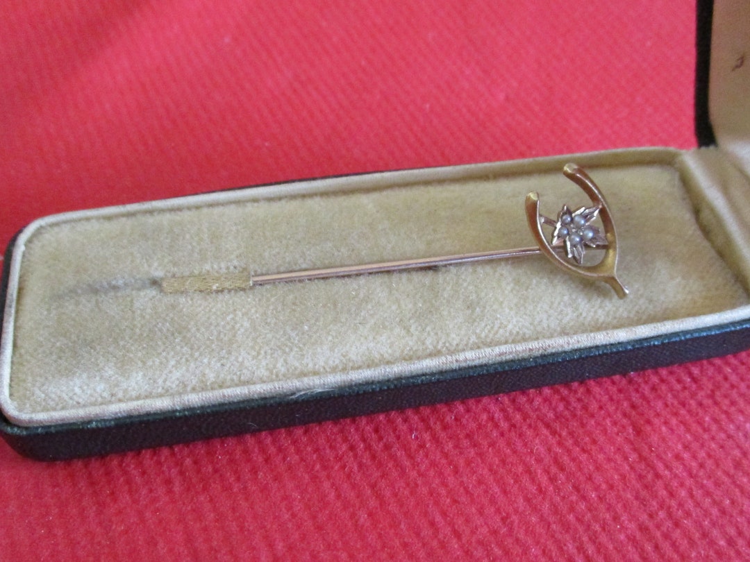 Antique 10k Gold Wishbone & Seed Pearl Stick Pin in Original Case. - Etsy