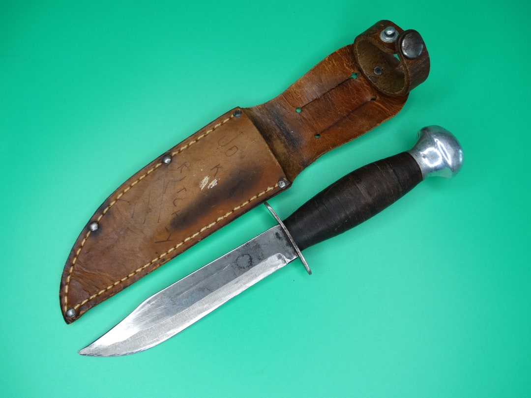 Vintage WW2 WWII Custom Made Hunting Knife With Leather Sheath - Etsy