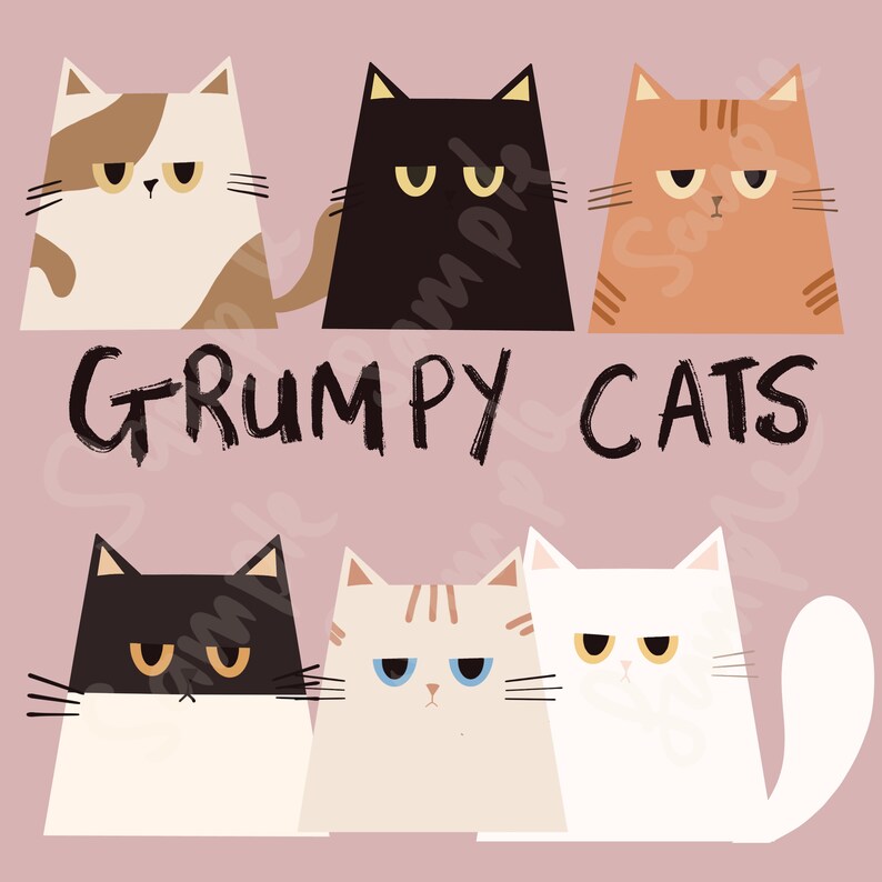 Grumpy Cute Cats Clipart Cats Clipart Png - Etsy